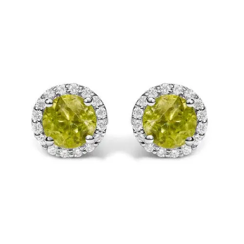 HAUS OF BRILLIANCE 10k Gold Gemstone And Diamond Halo Stud Earrings - White | Green Peridot